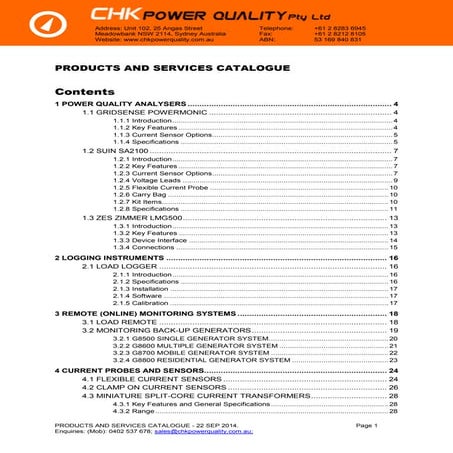CHK Power Quality products & services catalogue 22 sep 14 release | PDF
