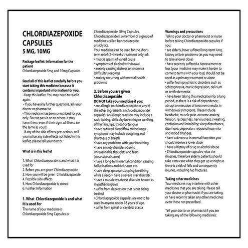 Chlordiazepoxide 5mg and 10mg capsules pil, taj pharmaceuticals. | PDF