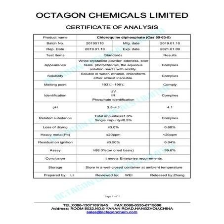 Chloroquine diphosphate coa | PDF