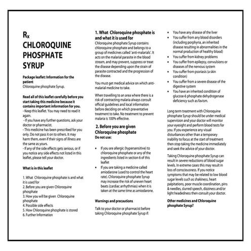 Chloroquine phosphate syrup pil, taj pharmaceuticals. | PDF
