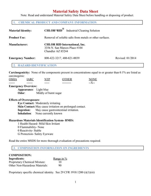 Methylene Chloride MSDS | Elchemy | PDF | First Aid | Injuries