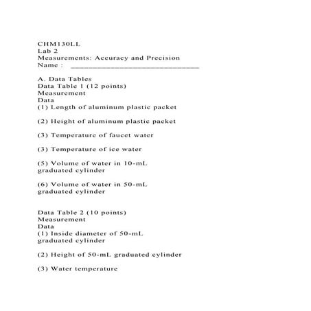 CHM130LLLab 2Measurements Accuracy and PrecisionName __.docx