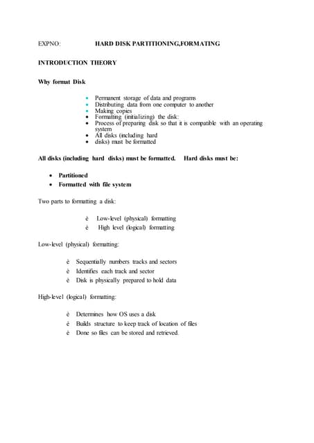 Hard Disk Partitioningformating Docx Operating Systems Computer 3619