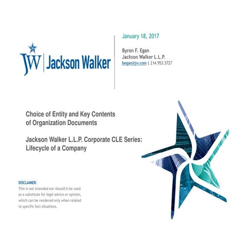 Choice of Entity and Key Contents of Organization Documents - January ...