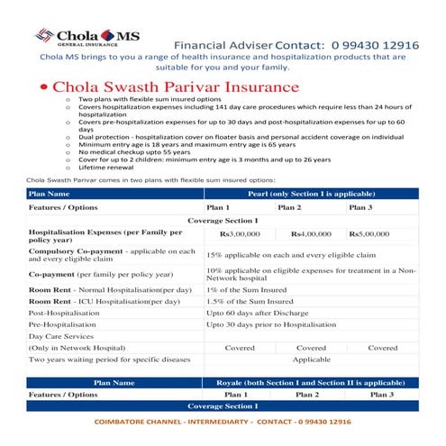 CHOLA SWASTH PARIVAR INSURANCE | Cholamandalam MS HEALTH INSURANCE | PDF