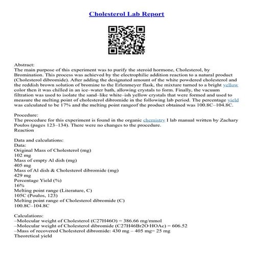 Cholesterol Lab Report | PDF