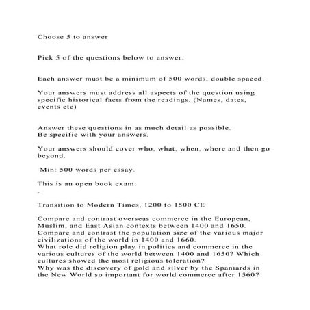 Choose 5 to answerPick 5 of the questions below to answer. .docx ...