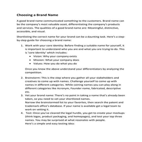 3 Steps to a Great Brand Name | PDF