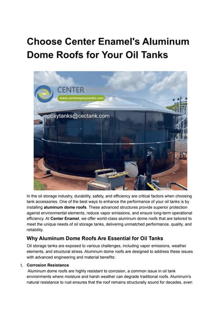 Center Enamel can Provide Aluminum Dome Roofs for Germany Crude Oil ...