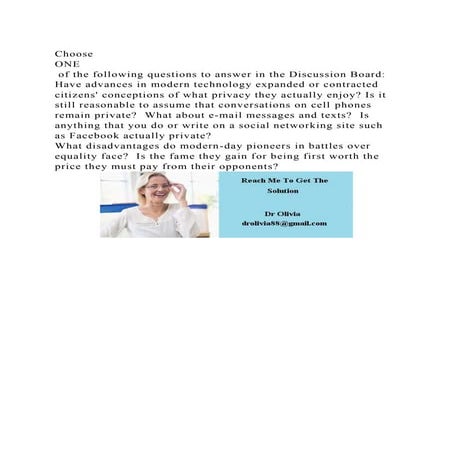 Choose ONE of the following questions to answer in the Discussio.docx