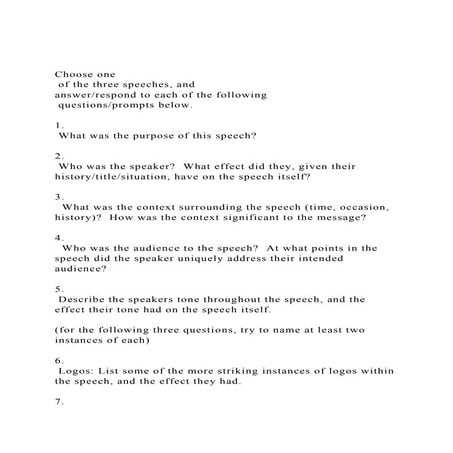 Choose one of the three speeches, and answerrespond to each.docx