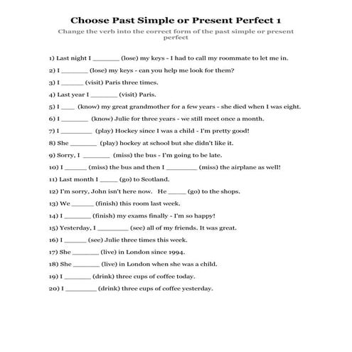 Choose past simple or present perfect 1 | PDF