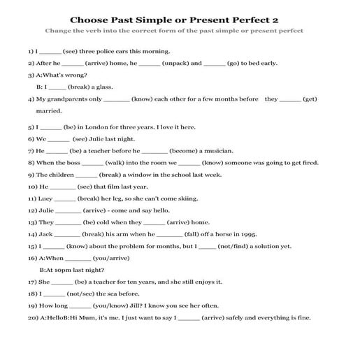 Choose past simple or present perfect 2 | PDF