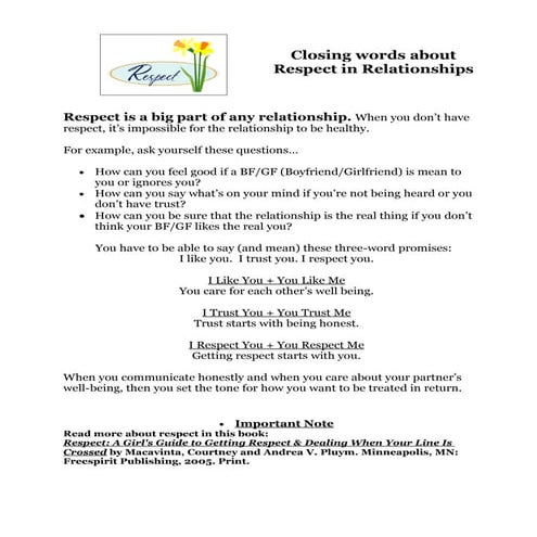 Choose Respect Closing Words | DOC