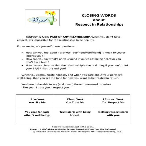 Choose Respect Closing Words | DOC