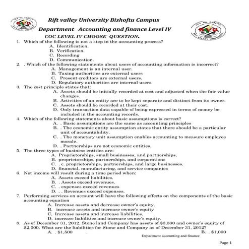 Ethiopian COC exam. This is answers compiled for different choice ...
