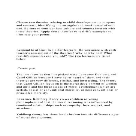 Choose two theories relating to child development to compare and.docx
