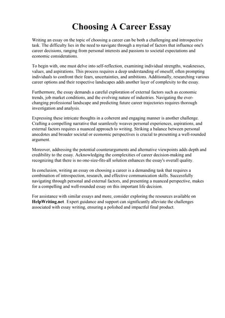 Choosing A Career Essay | PDF Choosing A Career Essay | PDF