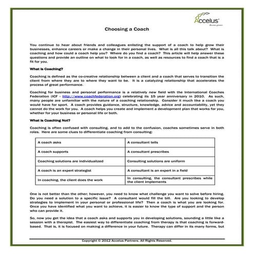 Choosing A Coach Pdf