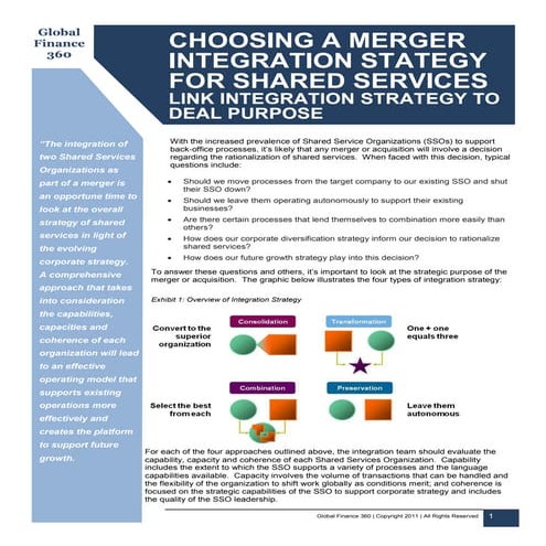 Choosing a Merger Integration Strategy for Shared Services | PDF