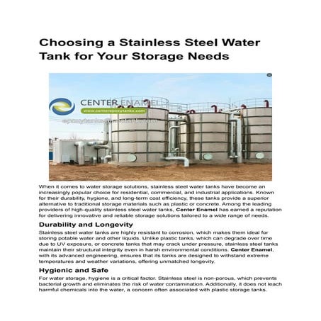Choosing a Stainless Steel Water Tank for Your Storage Needs.docx
