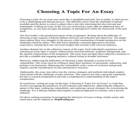 Choosing An Essay Topic. Faith International University | PDF