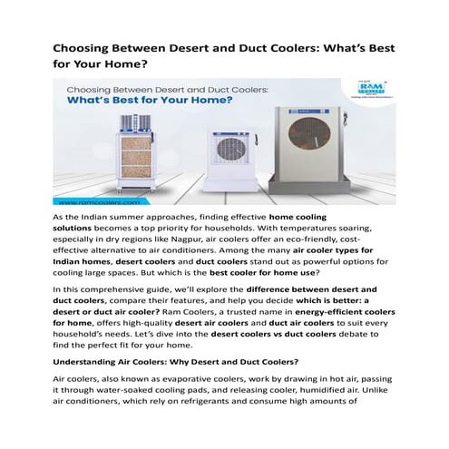 Choosing Between Desert and Duct Coolers: What’s Best for Your Home? | PDF