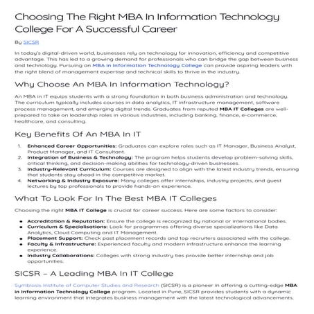 Top MBA IT Colleges | Best MBA in Information Technology Programs | PDF
