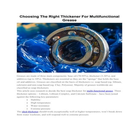 Choosing The Right Thickener For Multifunctional Grease | PDF