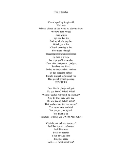 Types of choral speaking arrangement | PPTX