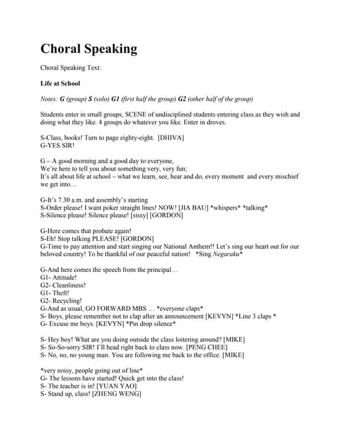 Types of choral speaking arrangement | PPTX