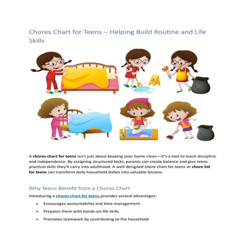 Chores Chart for Teens | Easy Chore List for Teenagers | PDF