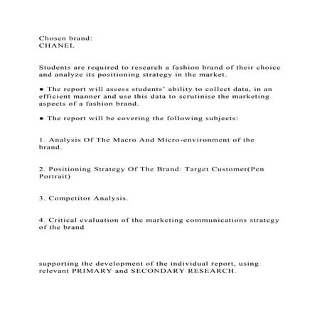 Chosen brand CHANELStudents are required to research a fash.docx