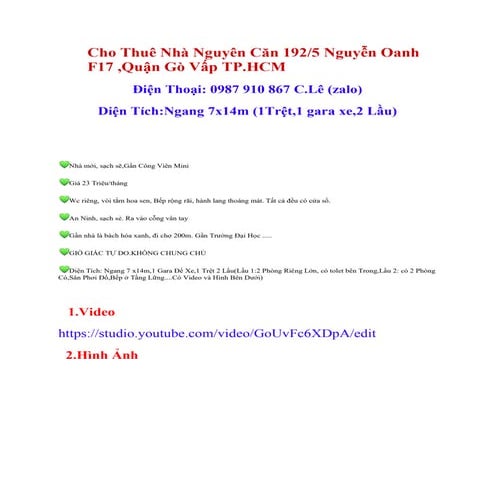 Cho Thuê Nhà Đường Nguyễn Oanh Gò Vấp ở F5 | DOCX