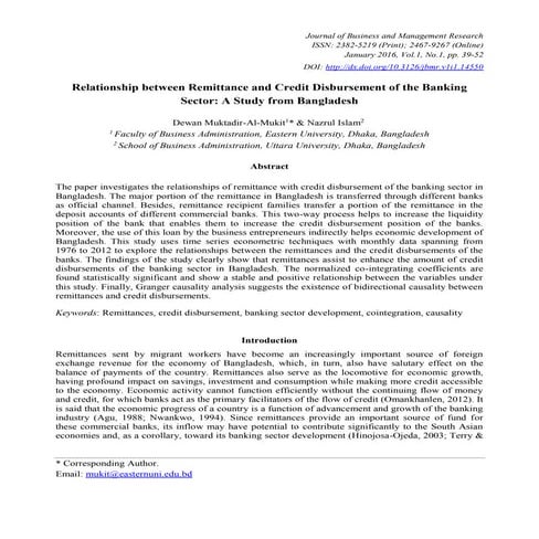 Relationship between Remittance and Credit Disbursement of the Banking ...
