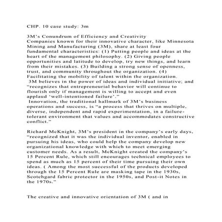 CHP. 10 case study 3m 3M’s Conundrum of Efficiency and Creativi.docx