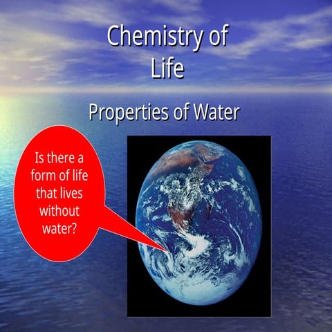 Bio chemistry about the structure and properties of water | PPT