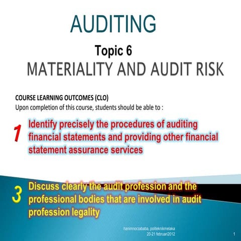 DPA 3043(AUDITING)-CHAPTER 6:Materiality and Risk | PPTX