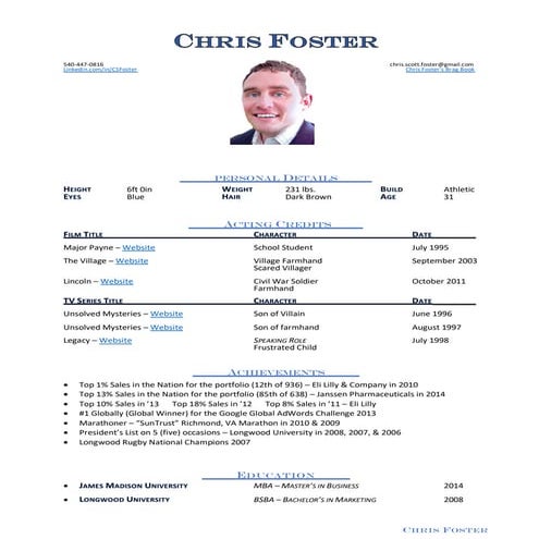 Chris Foster's Acting Resume | PDF