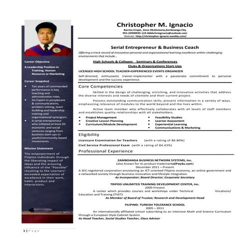 Chris ignacio resume | DOCX | Professional School | Postgraduate Education