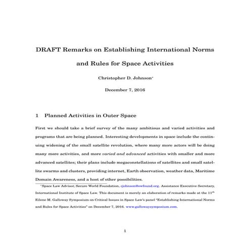 Chris johnson remarks at galloway xi on establishing international norms and rules for space ...