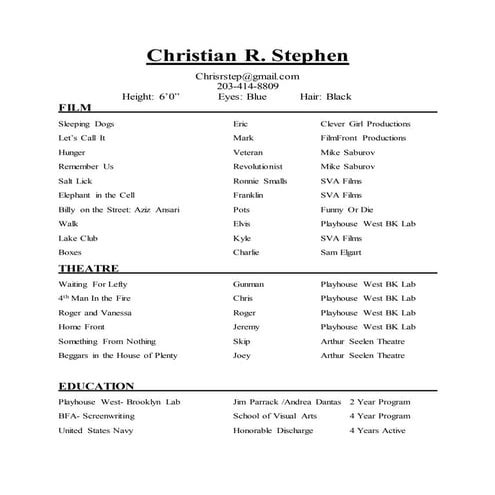Christian r stephen acting resume | DOCX