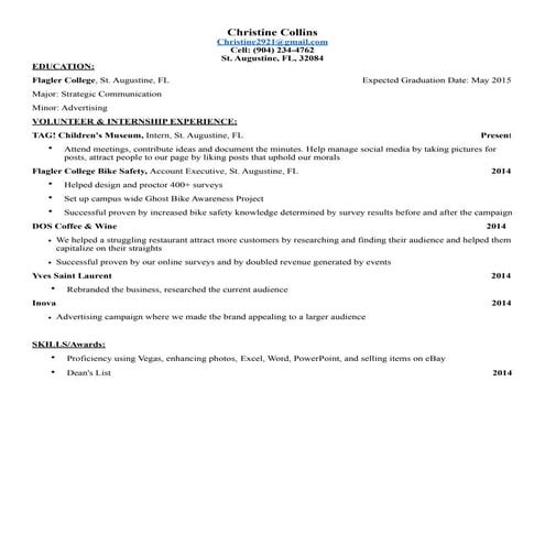 Christine collins resume 2015 | PDF