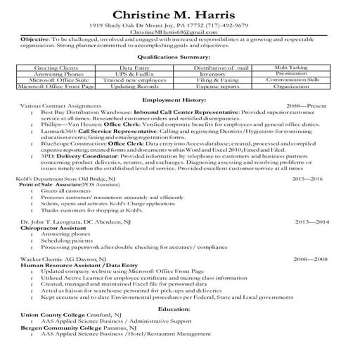 Christine Harris resume | DOCX