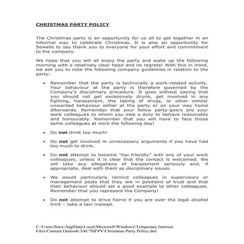 Christmas Party Policy | PDF