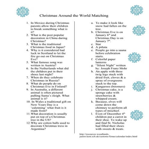 Christmas around the world matching | PDF