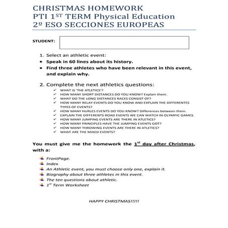 Christmas Homework 2º ESO PTI English | PDF