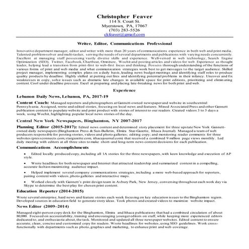 Christopher Feaver resume | PDF