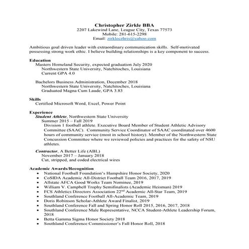 Christopher Zirkle resume | PDF