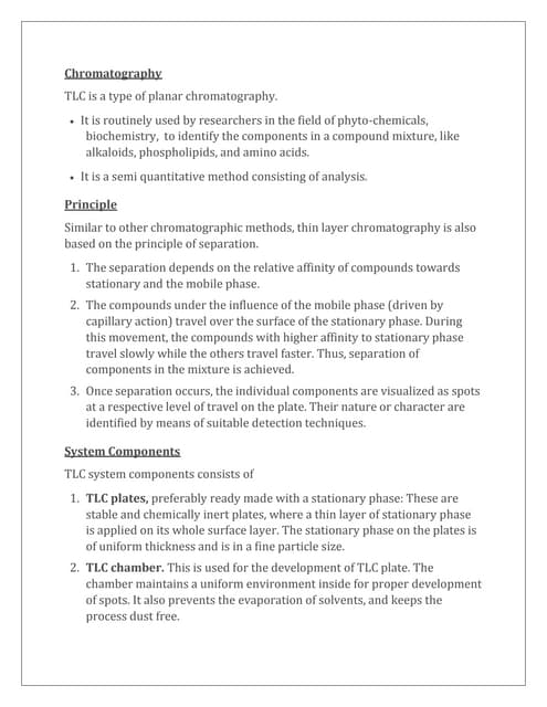 PPT ON Thin layer chromatography ,Principle,System Components,Procedure ...